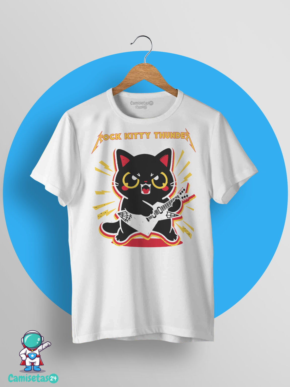 Camiseta Rock Kitty Thunder – Camiseta de Gato Rockero Divertida