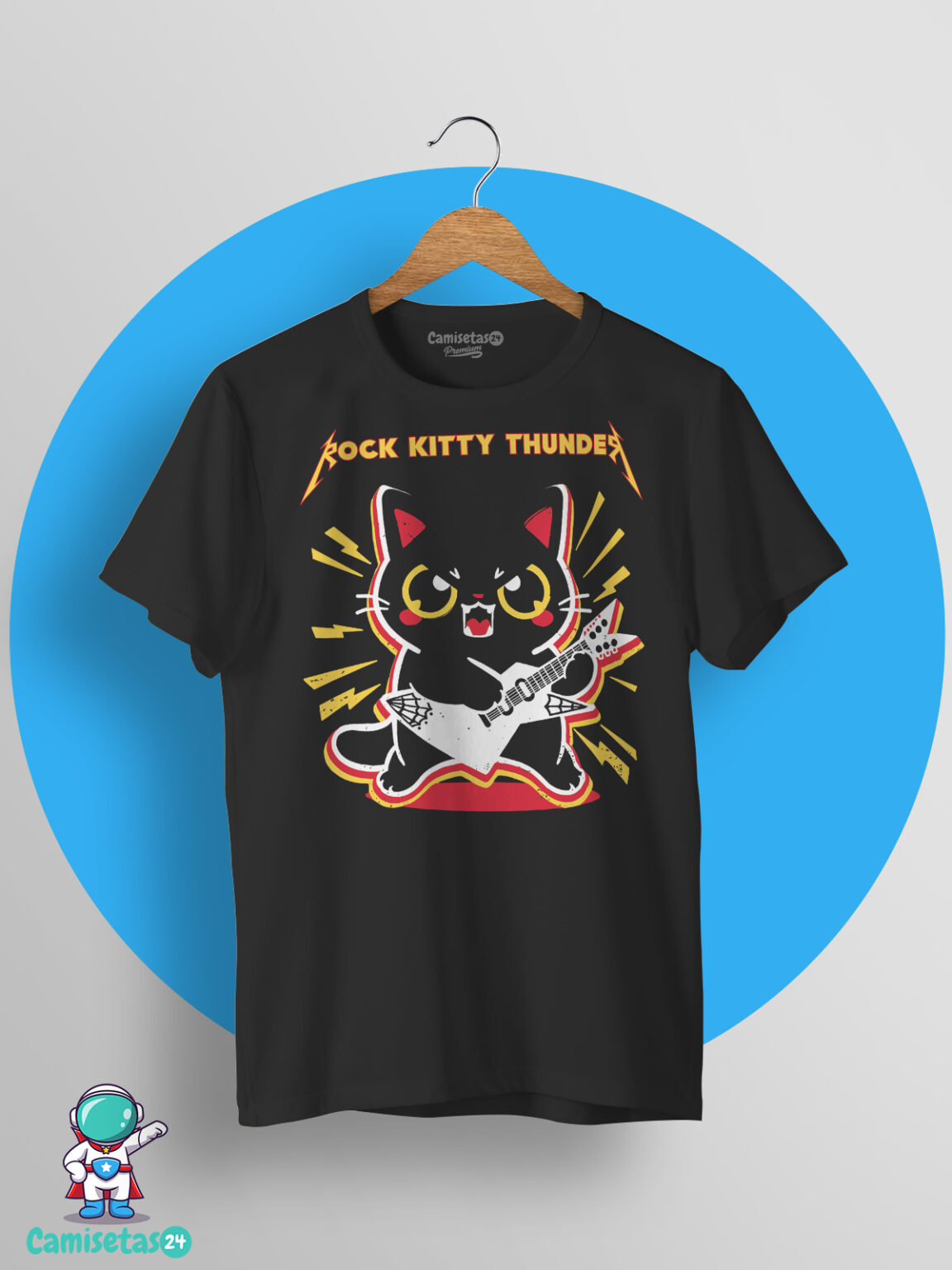 Camiseta Rock Kitty Thunder – Camiseta de Gato Rockero Divertida